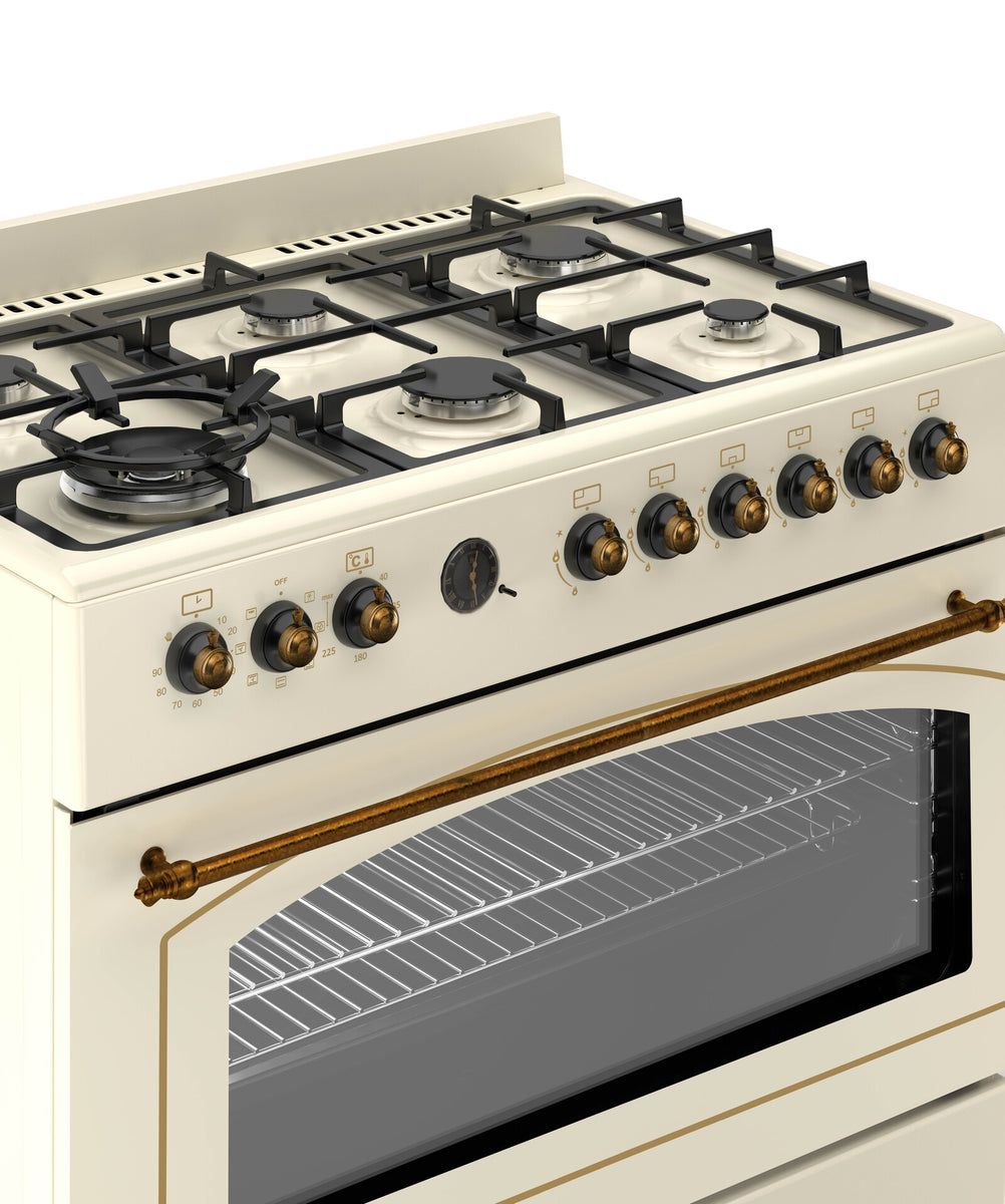 Ferre F9S60E7-CR-RETRO 90cm Dual Fuel Range Cooker With Double Turbo ...