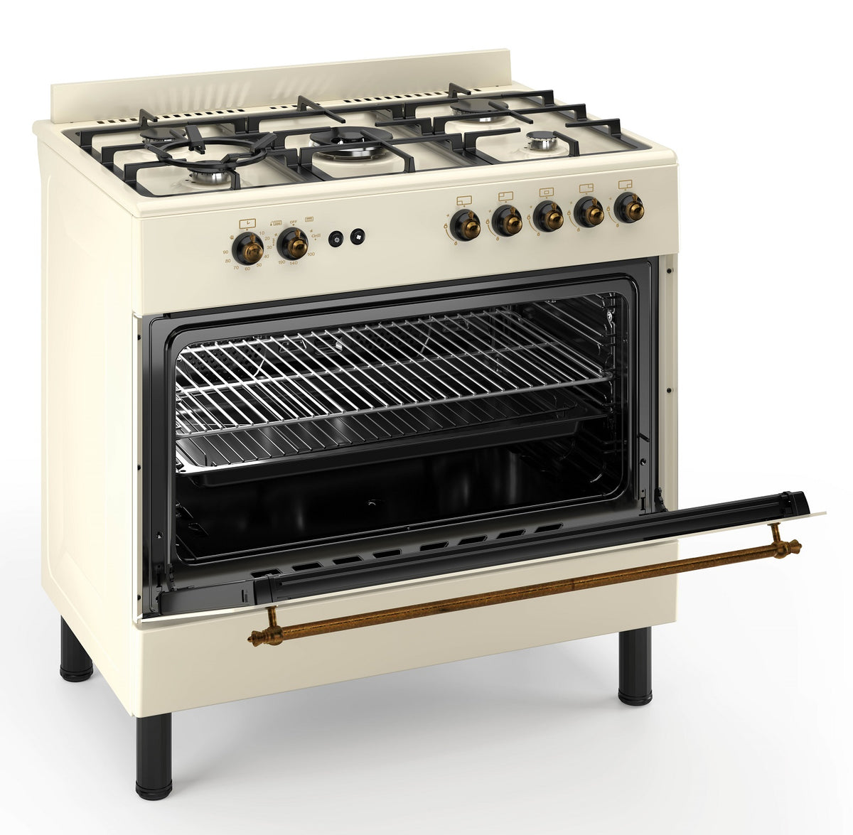 Ferre F9S50GF-CR-RETRO 90cm Gas Range Cooker With Double Turbo Fan & 5 ...
