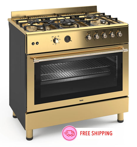 Ferre F9S50GF-GI-RETRO 90cm Gas Range Cooker With Double Turbo Fan & 5 ...