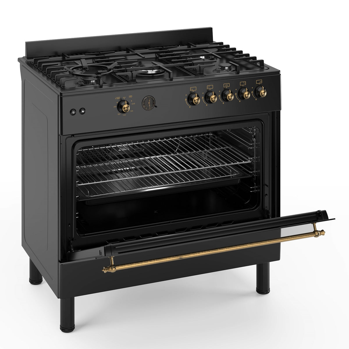 Ferre F9H50GF-BL-RETRO 90cm Gas Range Cooker With Double Turbo Fan & 5 ...