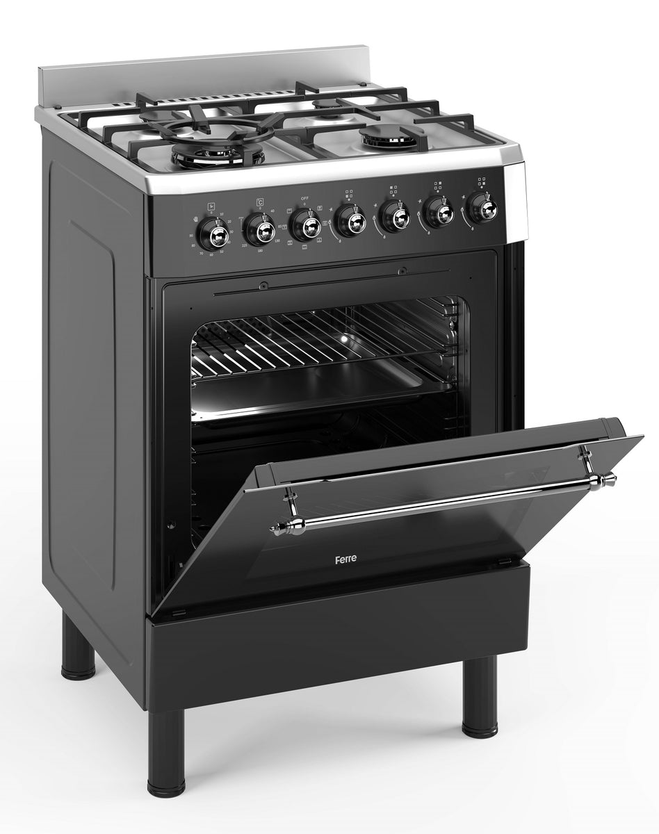 Ferre F6IP40E7-IBL-RETRO 60cm Freestanding Dual Fuel Cooker With Wok ...