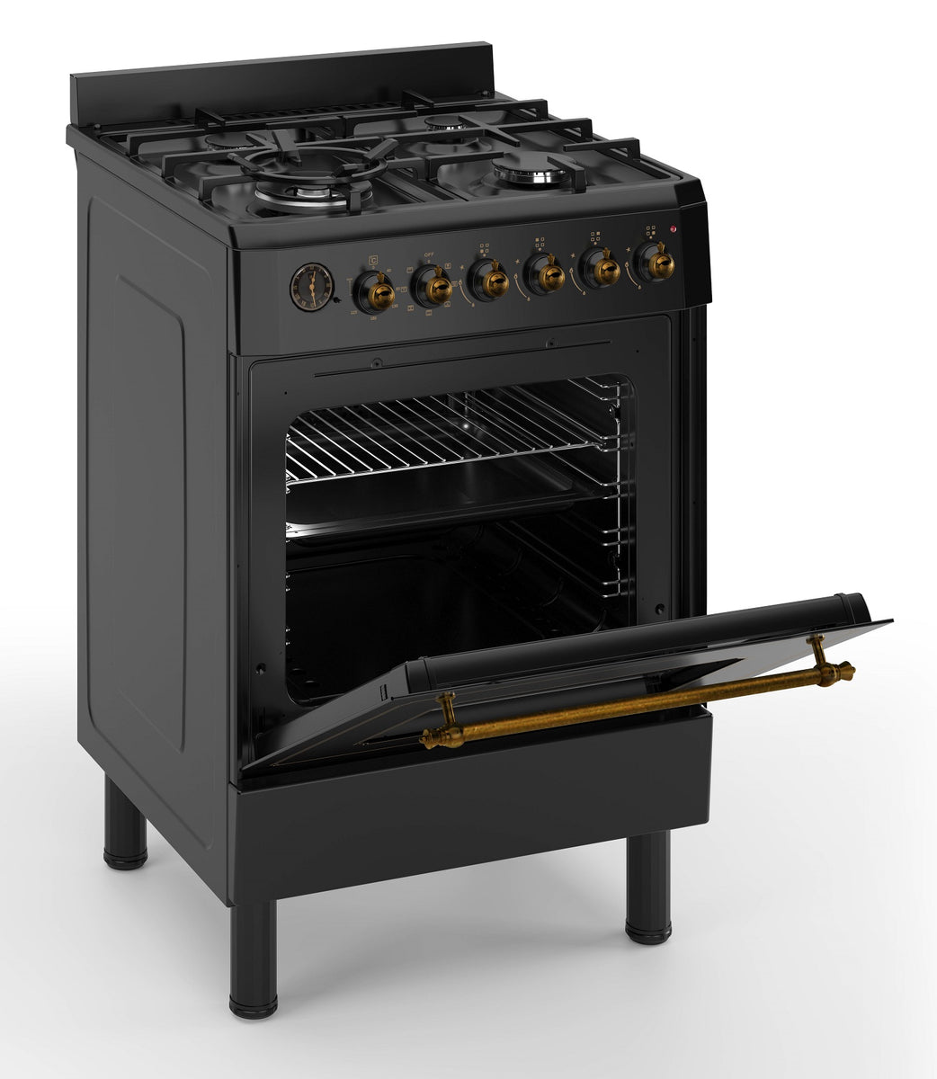 Ferre F6IP40E7-BL-RETRO-W 60cm Freestanding Dual Fuel Cooker With Wok ...
