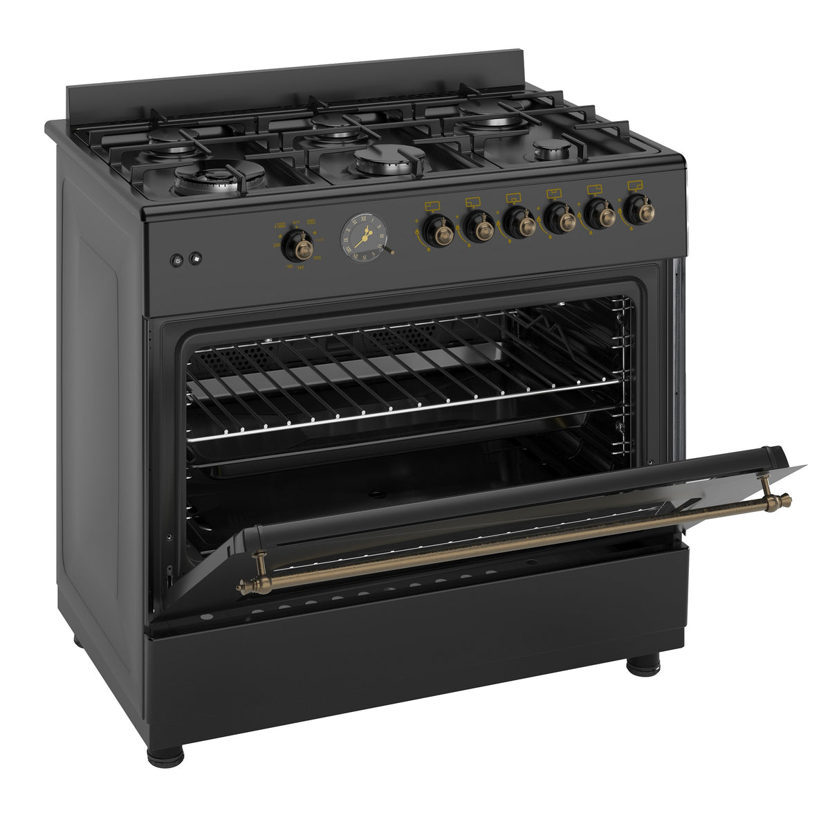 Ferre F9S60GF-BL-RETRO 90cm Gas Range Cooker With Double Turbo Fan & 6 ...