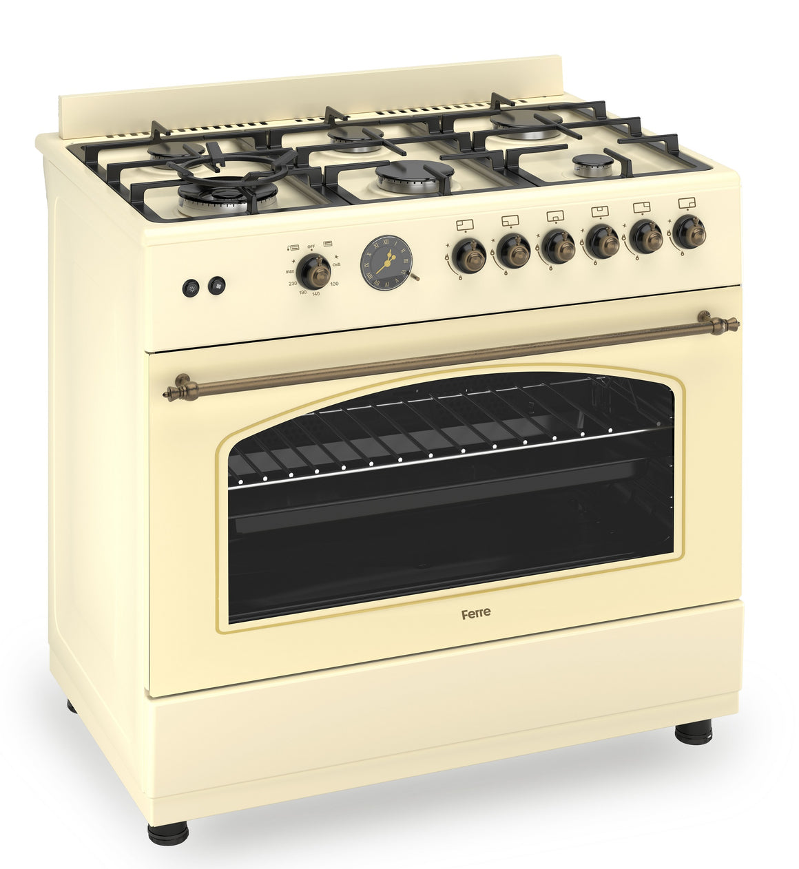 Ferre F9S60GF-CR-RETRO 90cm Gas Range Cooker With Double Turbo Fan & 6 ...