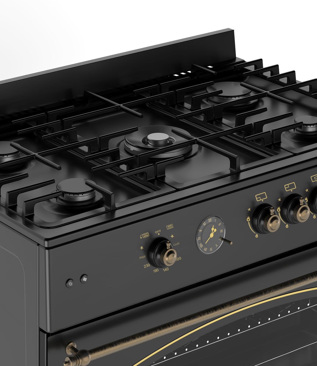 Ferre F9H50GF-BL-RETRO 90cm Gas Range Cooker With Double Turbo Fan & 5 ...