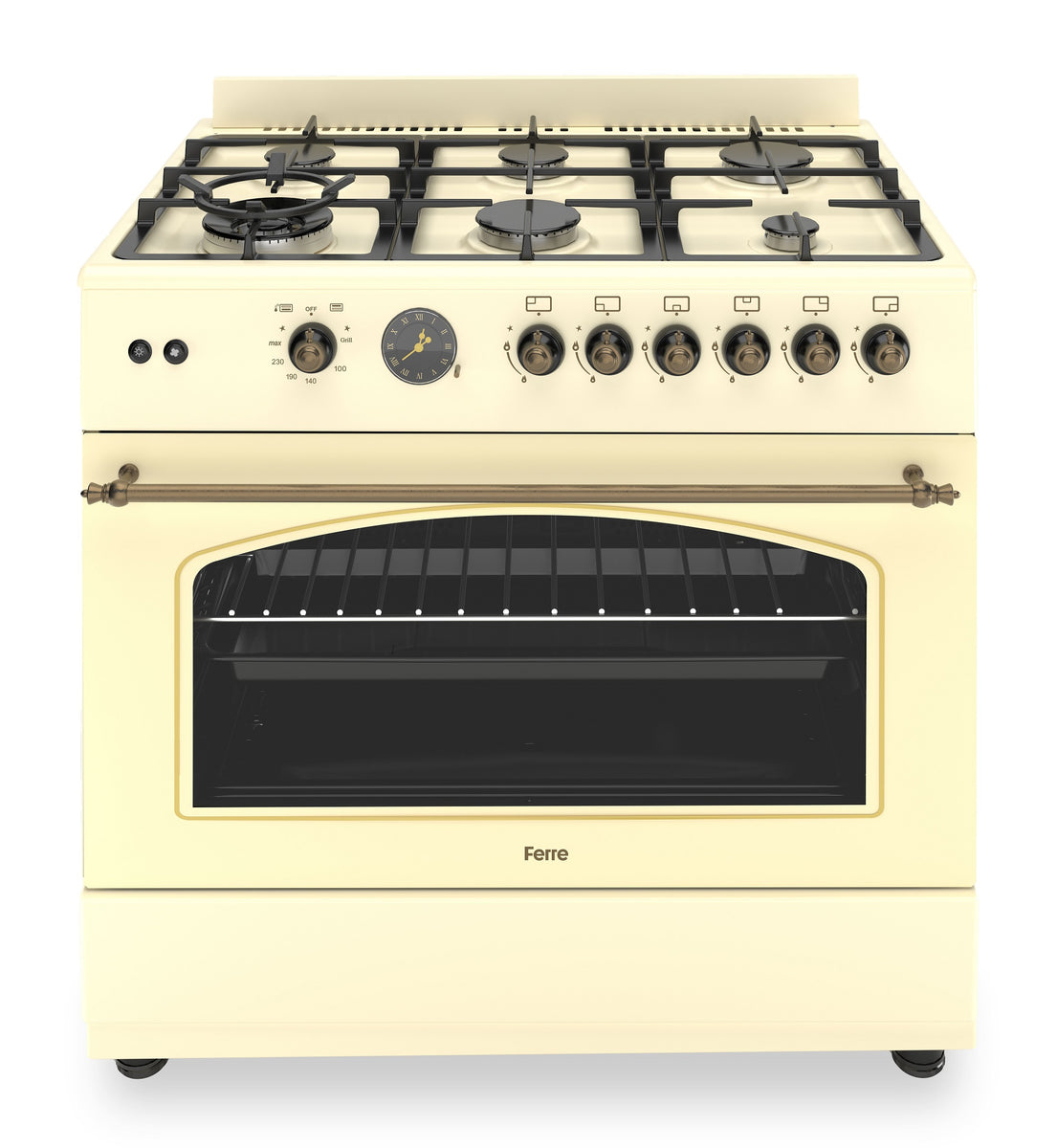 Ferre F9S60GF-CR-RETRO 90cm Gas Range Cooker With Double Turbo Fan & 6 ...