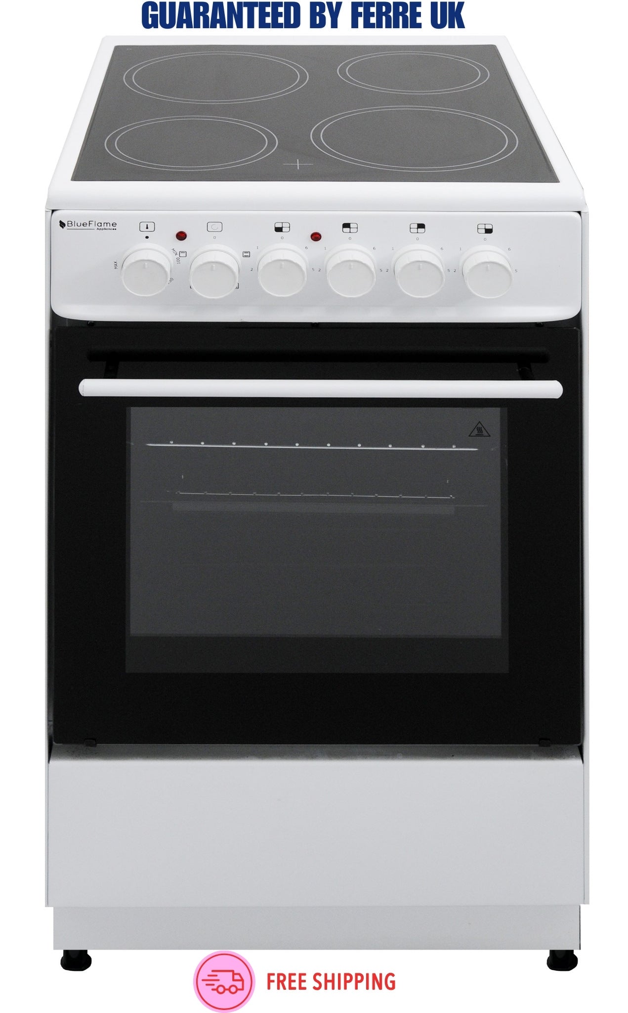 BlueFlame KCF 1000.50 50 cm VitroCeramic Freestanding Electric Cooker White