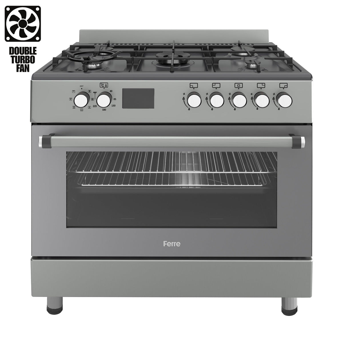 Ferre F9S50E7-GRD 90cm Dual Fuel Range Cooker With Double Turbo Fan & 5 ...