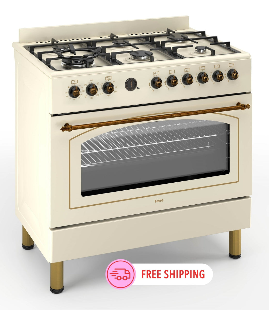 Ferre F9S60E7-CR-RETRO 90cm Dual Fuel Range Cooker With Double Turbo ...