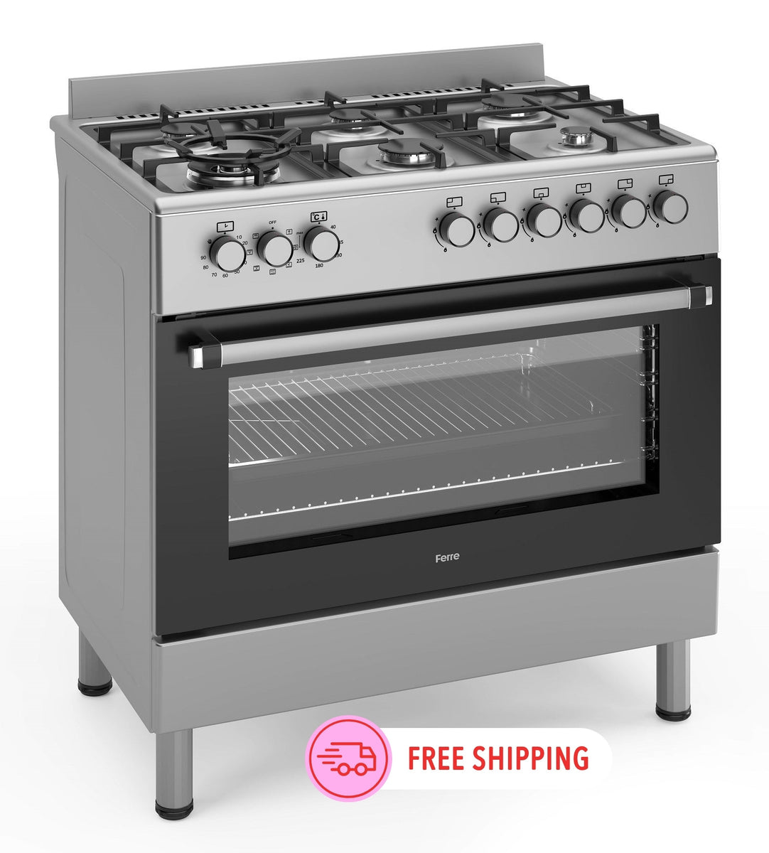 Ferre F9S60E7-IN 90cm Dual Fuel Range Cooker With Double Turbo Fan & 6 ...