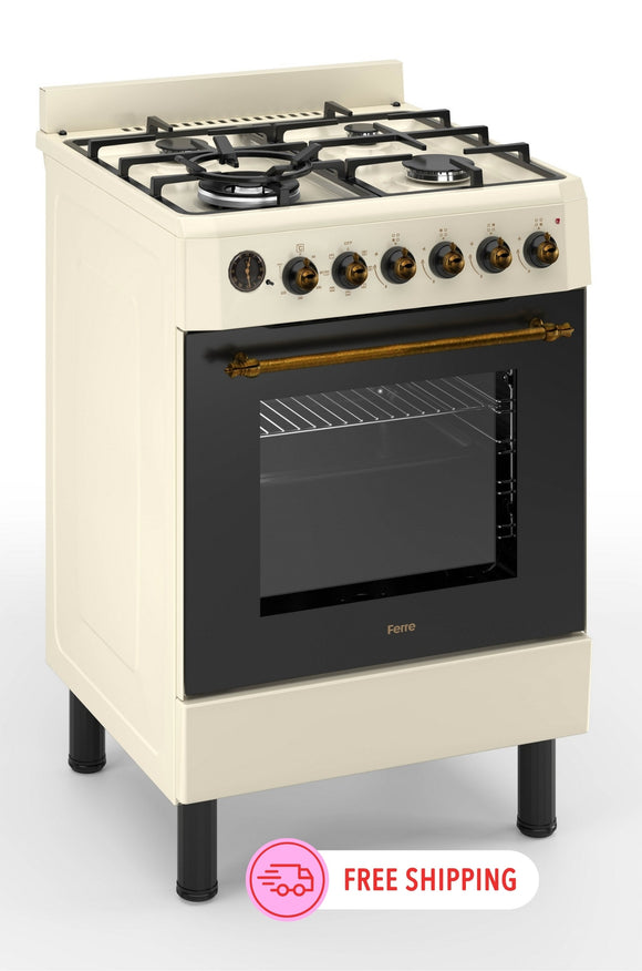Ferre F6IP40E7-CR-RETRO-W 60cm Freestanding Dual Fuel Cooker With Wok ...