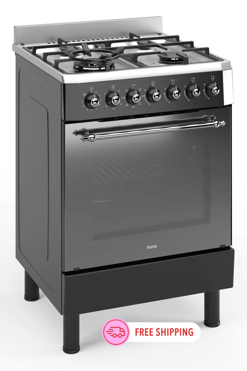 Ferre F6IP40E7-IBL-RETRO 60cm Freestanding Dual Fuel Cooker With Wok ...