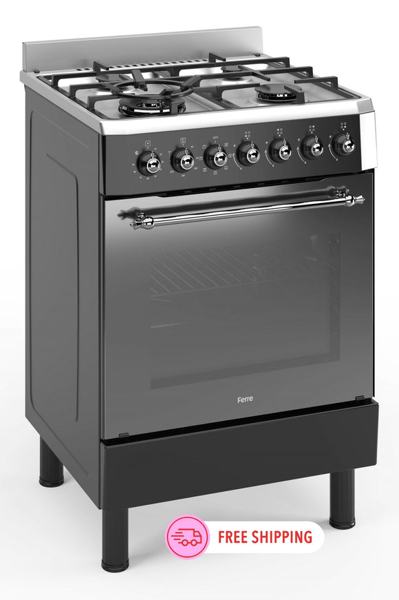 Ferre F6IP40E7-CR-RETRO-W 60cm Freestanding Dual Fuel Cooker With Wok ...