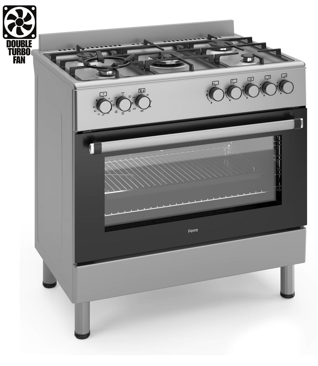 Ferre F9S50E7-X3-IN 90cm Dual Fuel Range Cooker With Double Turbo Fan ...
