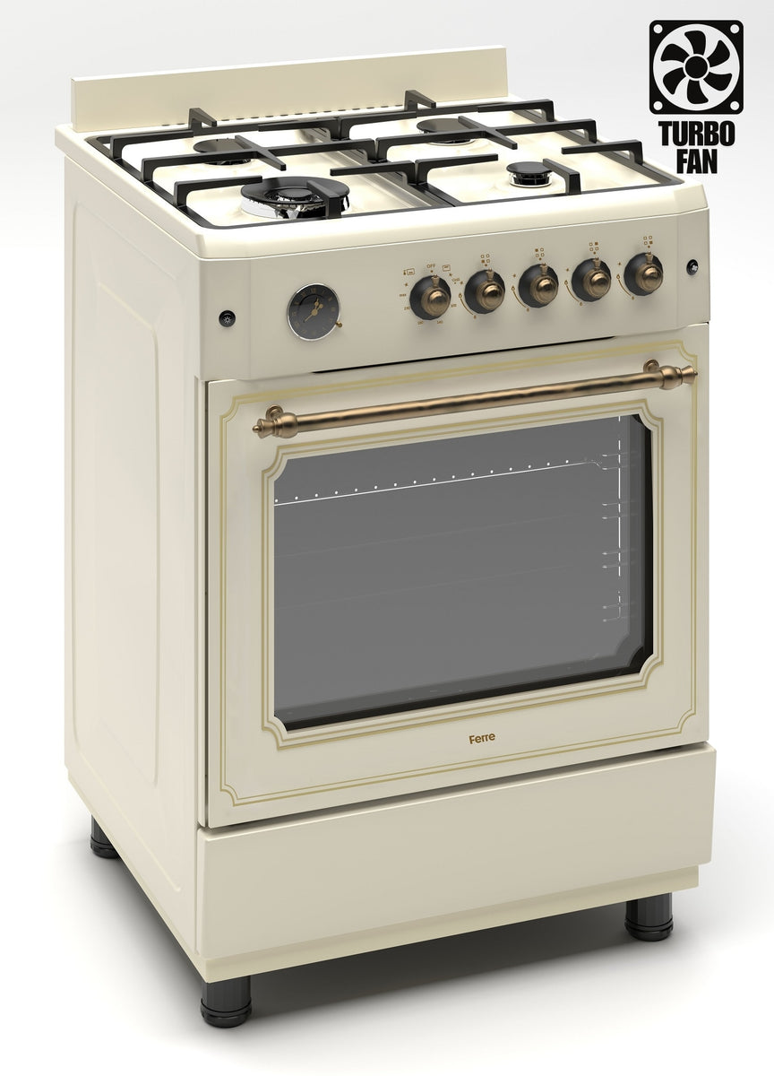 Ferre F6IP40GF-CR-RETRO-W 60cm Freestanding Gas Cooker With Wok Burner ...