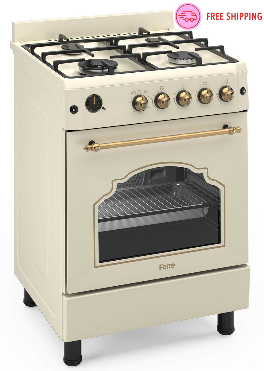 Ferre F6IP40GF-CR-RETRO-W 60cm Freestanding Gas Cooker With Wok Burner ...
