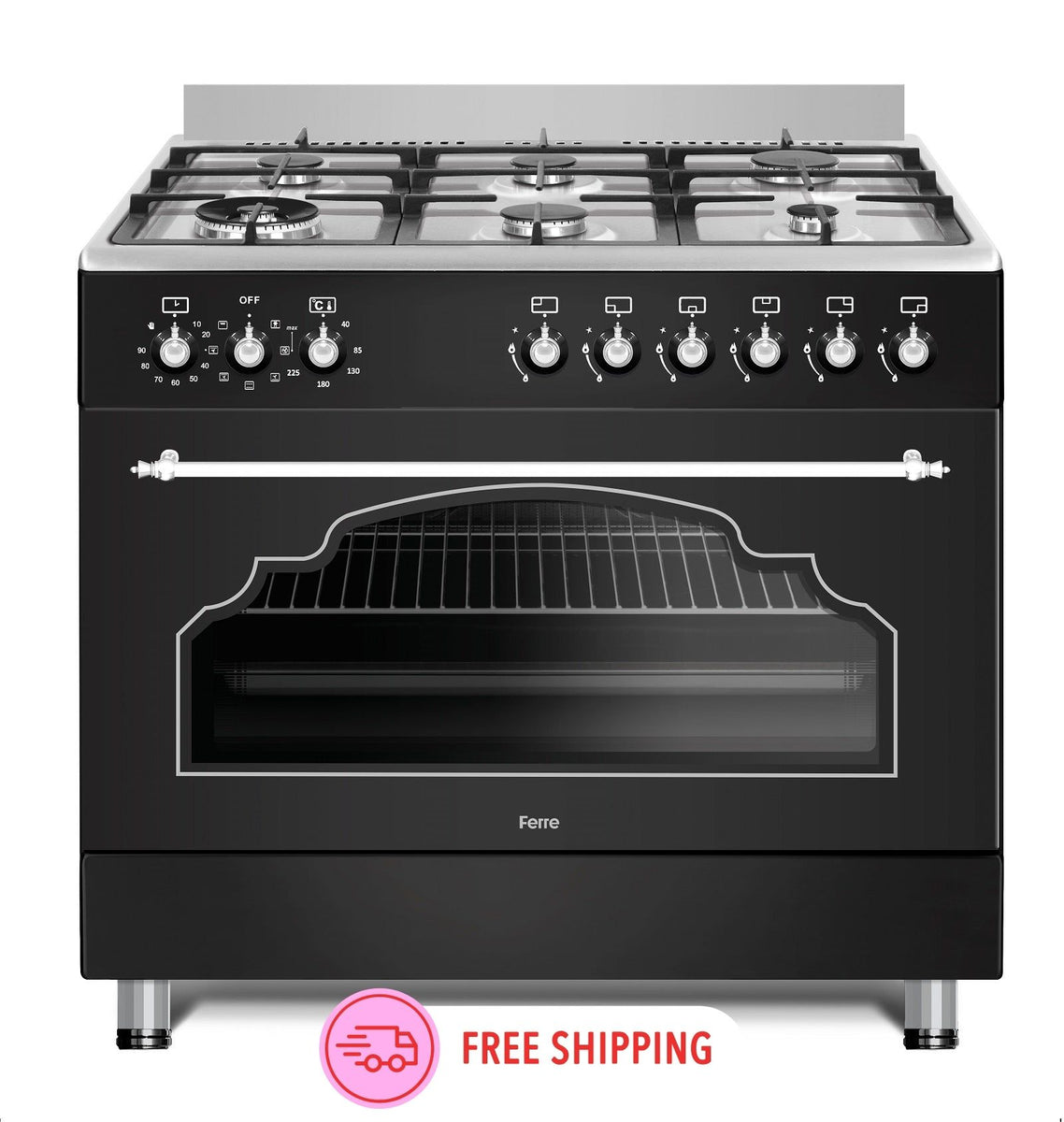Ferre F9S50E7-GI-RETRO 90cm Dual Fuel Range Cooker With Double Turbo ...