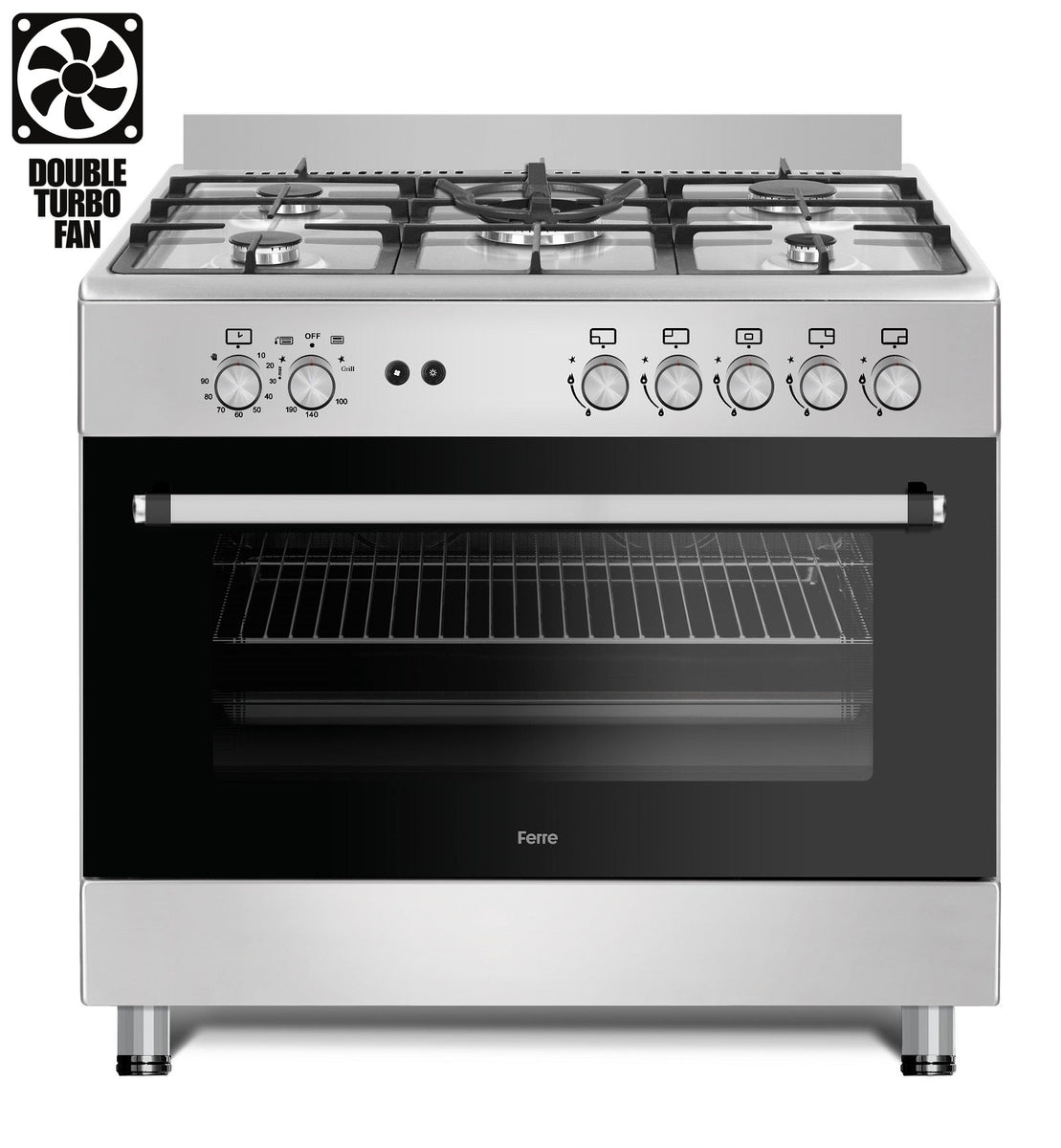 Ferre F9S50GF-X3-IN 90cm Gas Range Cooker With Double Turbo Fan & 5 ...