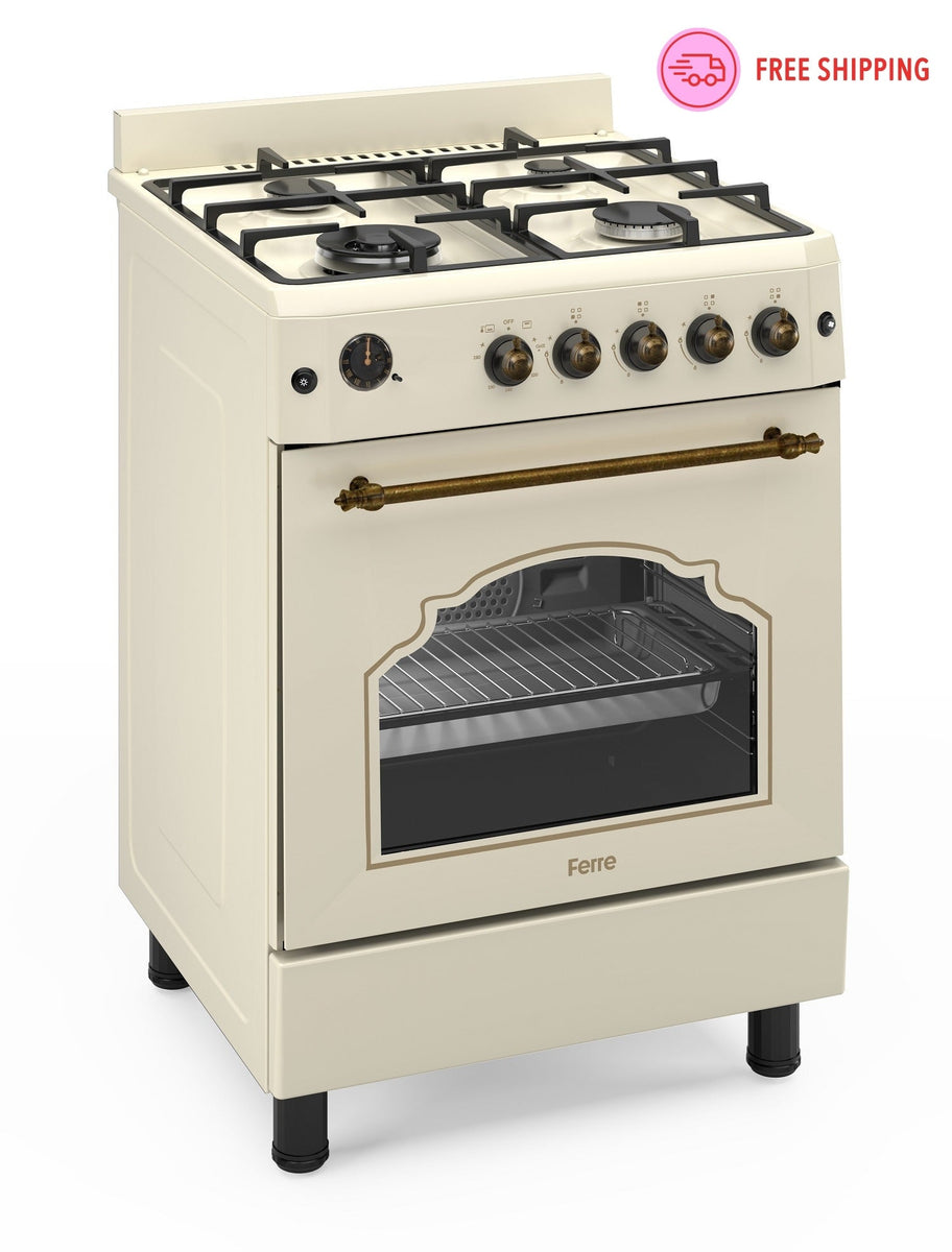 Ferre F6IP40GF-CR-RETRO-W 60cm Freestanding Gas Cooker With Wok Burner ...