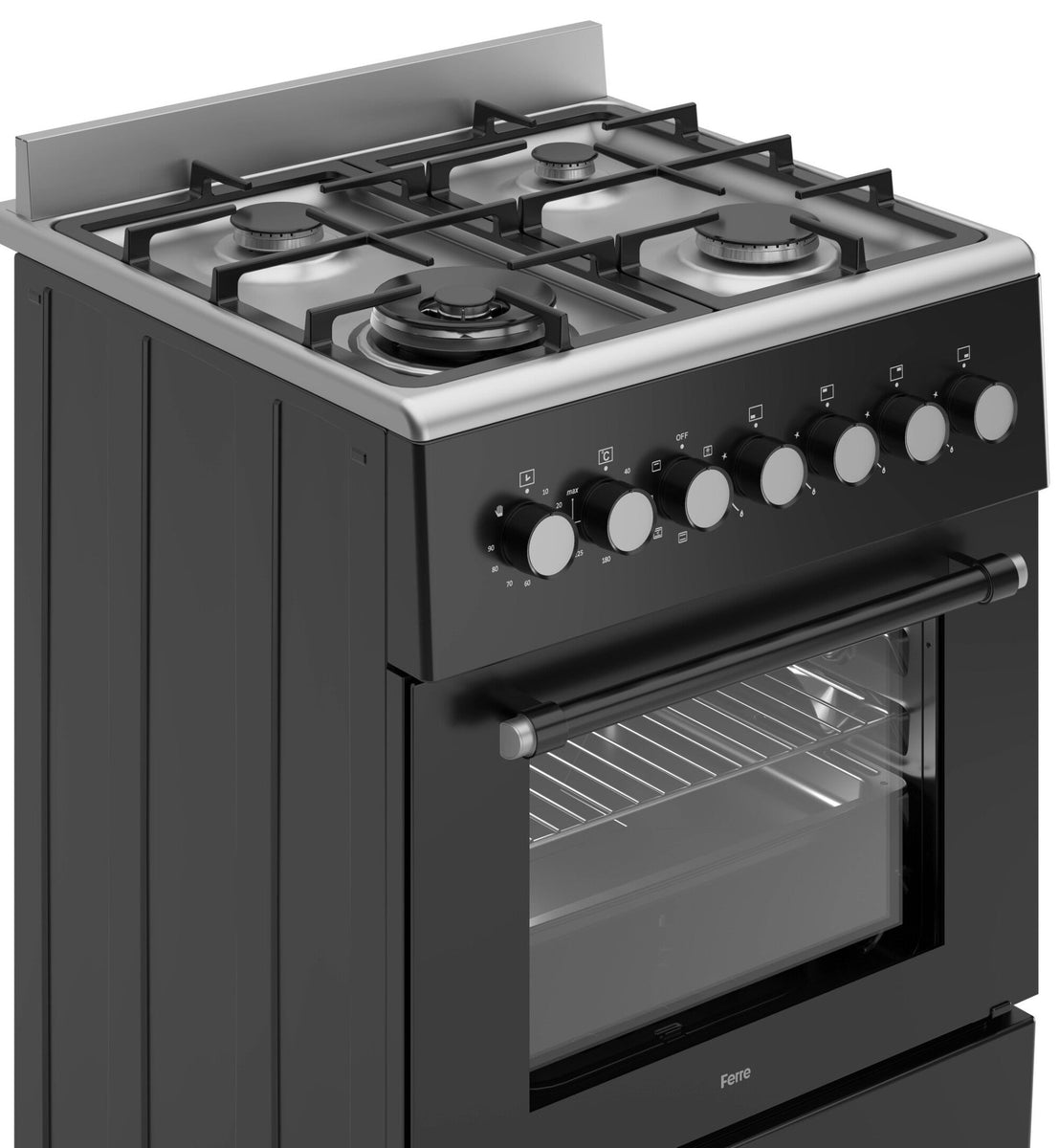Ferre F6TS40E7-IBL-W 60cm Freestanding Dual Fuel Cooker with Wok Burner ...