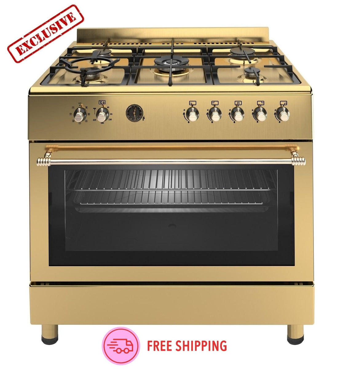 Ferre F9S50E7-GI-RETRO 90cm Dual Fuel Range Cooker With Double Turbo ...