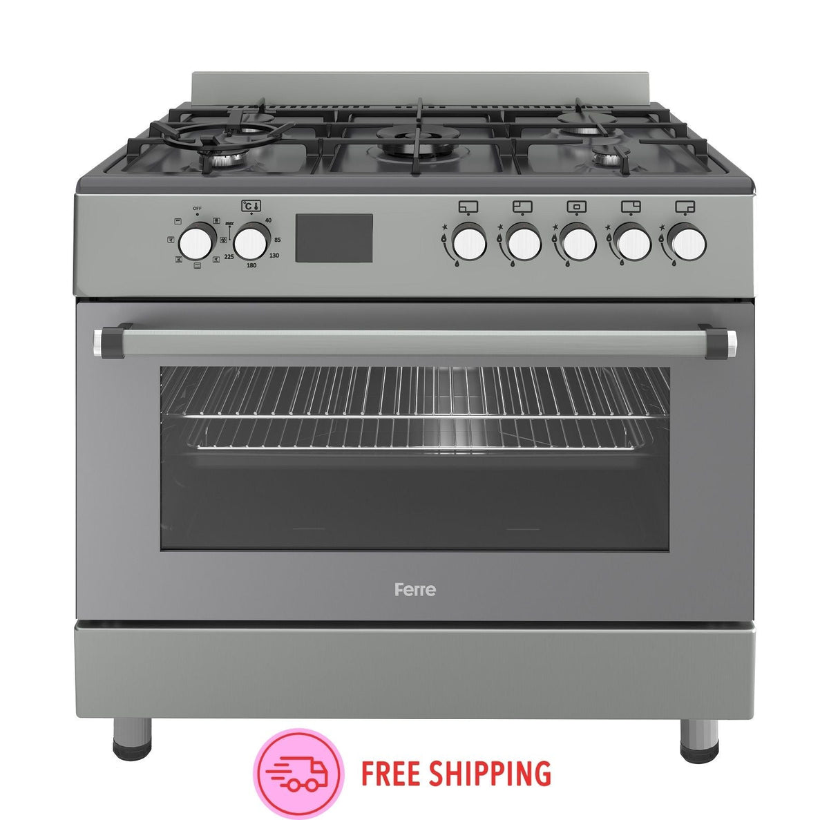 Ferre F9S50E7-GRD 90cm Dual Fuel Range Cooker With Double Turbo Fan & 5 ...