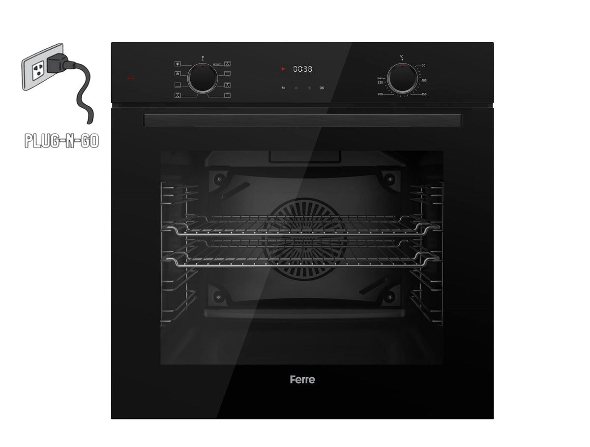 Ferre 60cm Electric Built-in Oven & Gas Hob & Chimney Cooker Hood Pack ...
