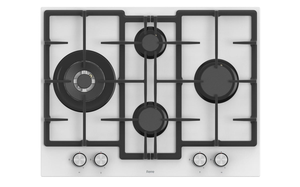 Ferre ED076W - 65cm Built-in Gas Hob - 4 Burners - Cast Iron Pan ...